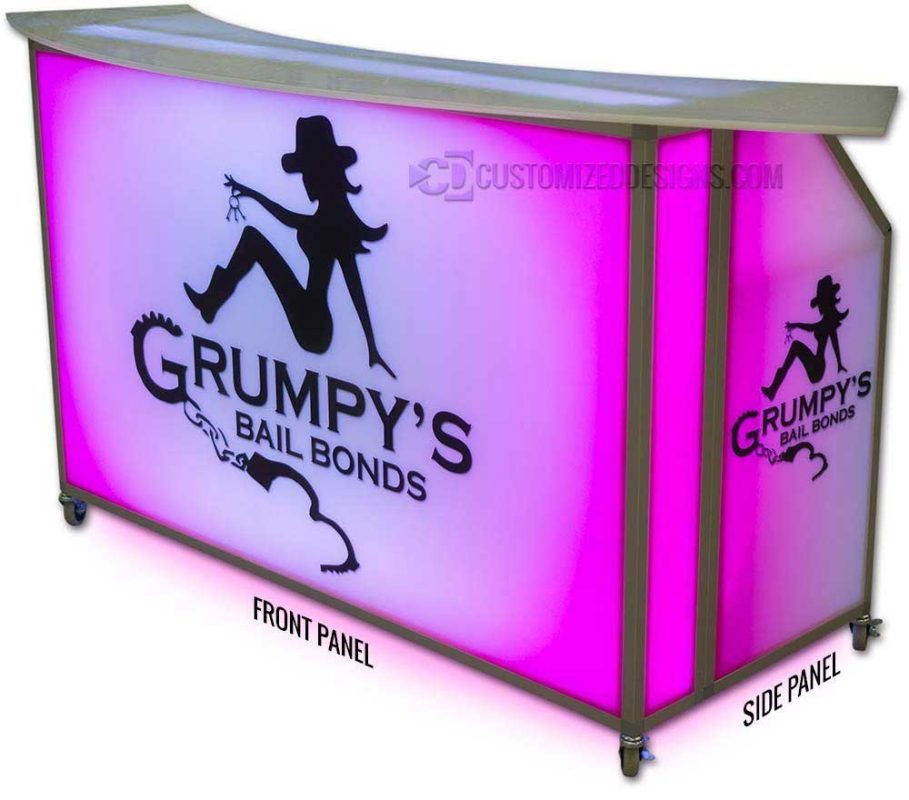 LED Lighted Portable Bar on Wheels for Events & Mobile Bartending - 5'