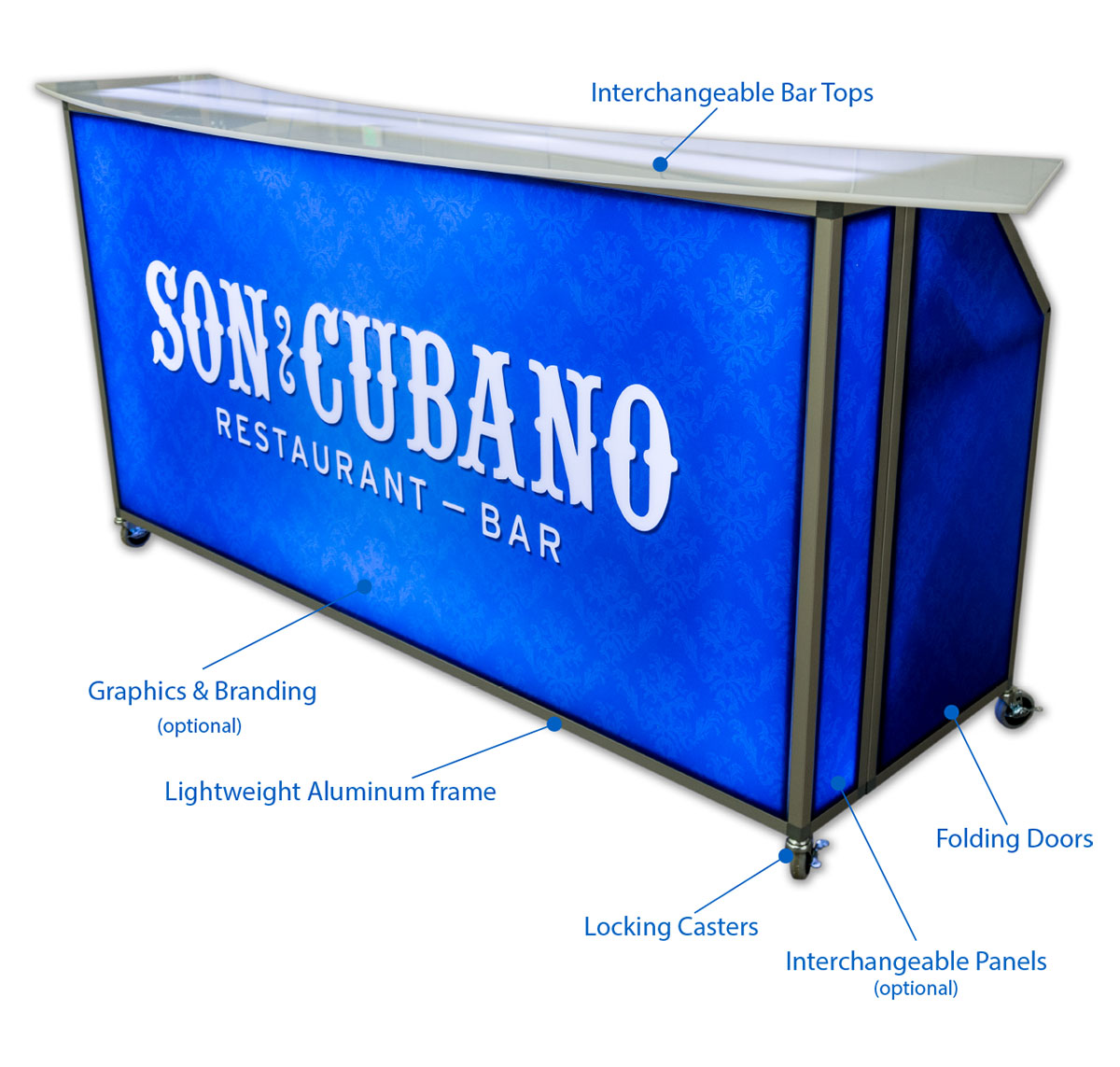 77" Folding Portable Bar on Wheels for Bars & Restaurants, Free Graphics